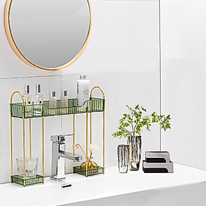 GHWMYD Bathroom Counter Organizer Cosmetics Skincare Shelf Organizer Bathroom Organizer Countertop Makeup Organizer Bathroom Shelf Organizer on The Faucet for Bathroom Kitchen Dresser （Green）