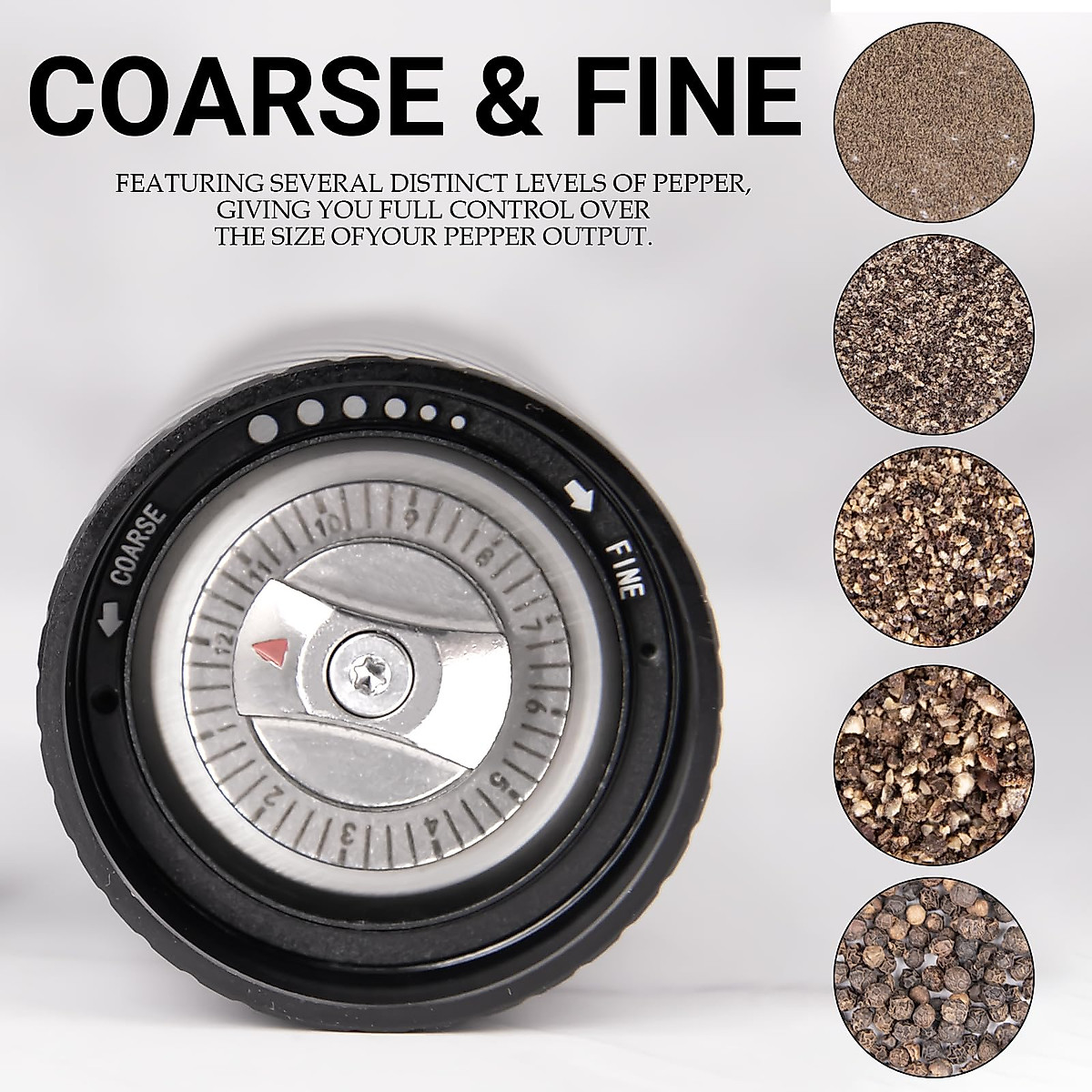 Pepper Grinder, Homnoble Professional Grade Pepper Grinder, Heavy Duty Pepper Mill, Refillable Aluminum Manual Pepper Mill with Adjustable Coarseness and Stainless Steel Blade