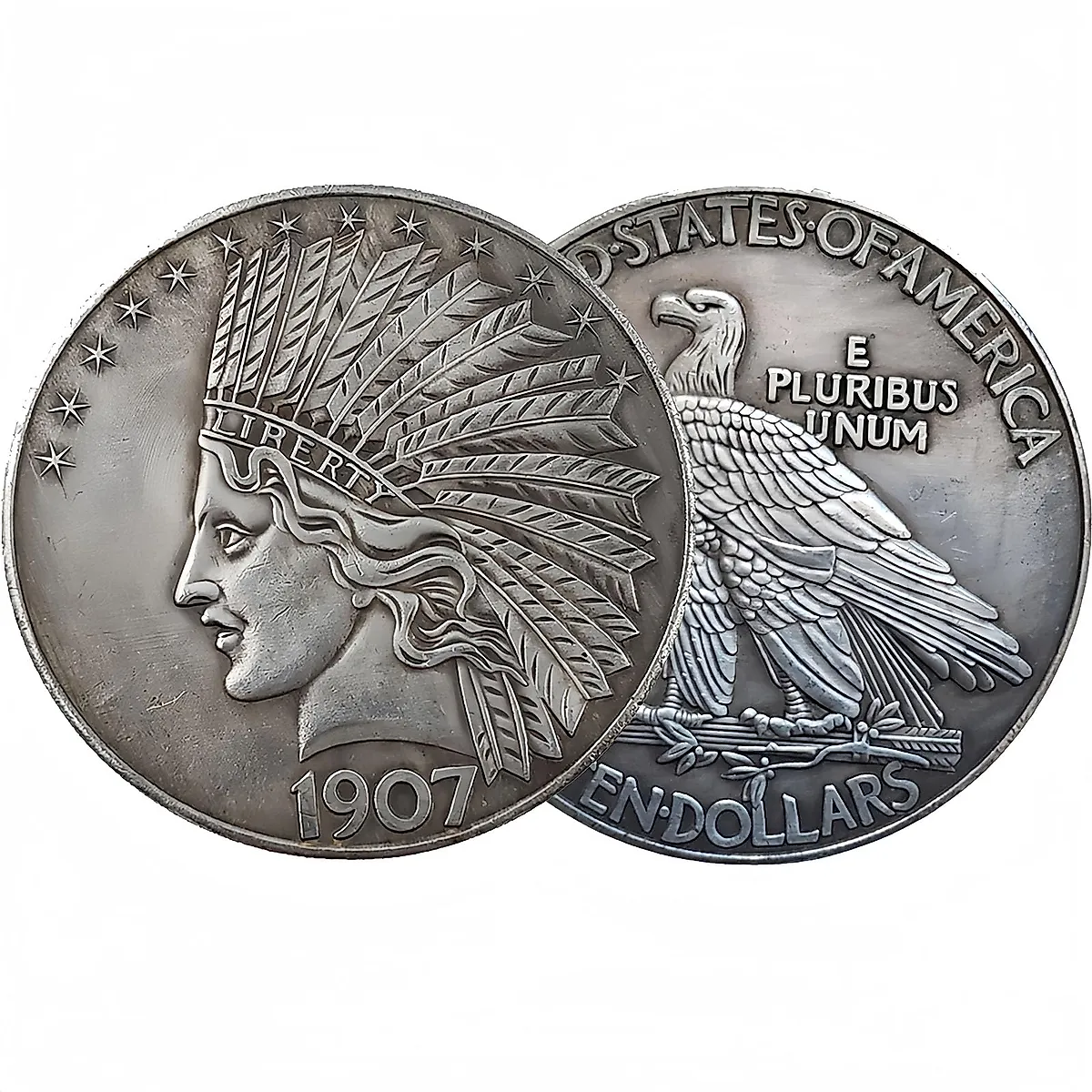 Antique Liberty Indian Head $10 Dollar Coin, Uncirculated Morgan Silver Dollar, Historical Shangui Ritual Coin, Rare Old Coins for Collectors & American Coin Collection (1907 2PCS)