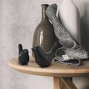 Veemoon 2pcs Ceramic Bird Figurines Ornaments Set Modern Nordic Style Abstract Bird Sculptures for Home Office Desktop Landscape Garden Display Decor Wedding Gift ( Size L and S Black )