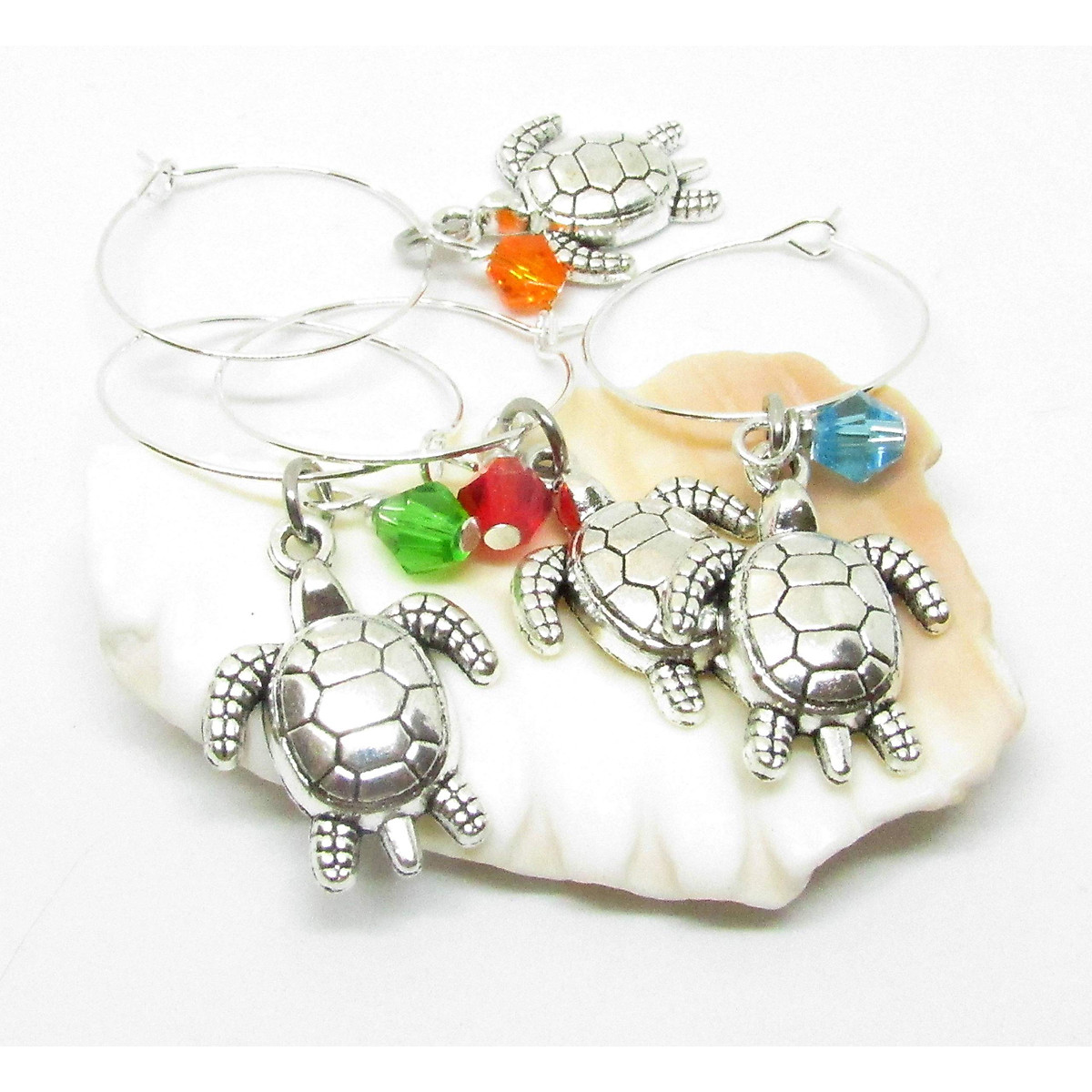 Set of 4 Sea Turtle Wine Glass Charms - Gift for the Wine Lover - Wine Gifts for Mom