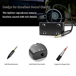 Cubilux 3.5mm Dual Headphone Splitter, Volume Control, Compatible with Laptops, Tablets, Phones