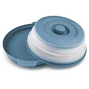 Microwave Splatter Cover with Plate Tray Set Microwave Cover for Food BPA Free 10.6 Inch Lid Microwave Splatter Guard Fit More Plates（Blue）