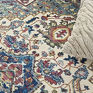 Nourison Global Vintage Persian Ivory Navy 4' x 6' Area -Rug, Easy -Cleaning, Non Shedding, Bed Room, Living Room, Dining Room, Kitchen (4x6)