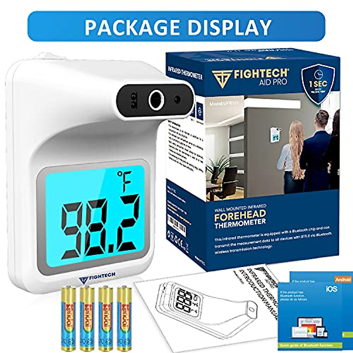 2024 Wall Thermometer with Stand | Infrared Forehead Wall Mounted Thermometer with Tripod |Bluetooth Non-Contact Instant Reading Digital Temperature Detector | Batteries Included (Matte White)