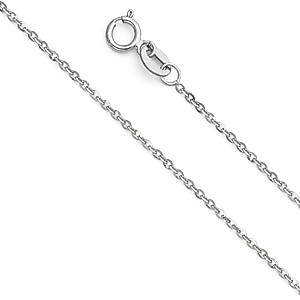 14k REAL White Gold Solid 1mm Side Diamond Cut Rolo Cable Chain Necklace with Spring Ring Clasp - 22"