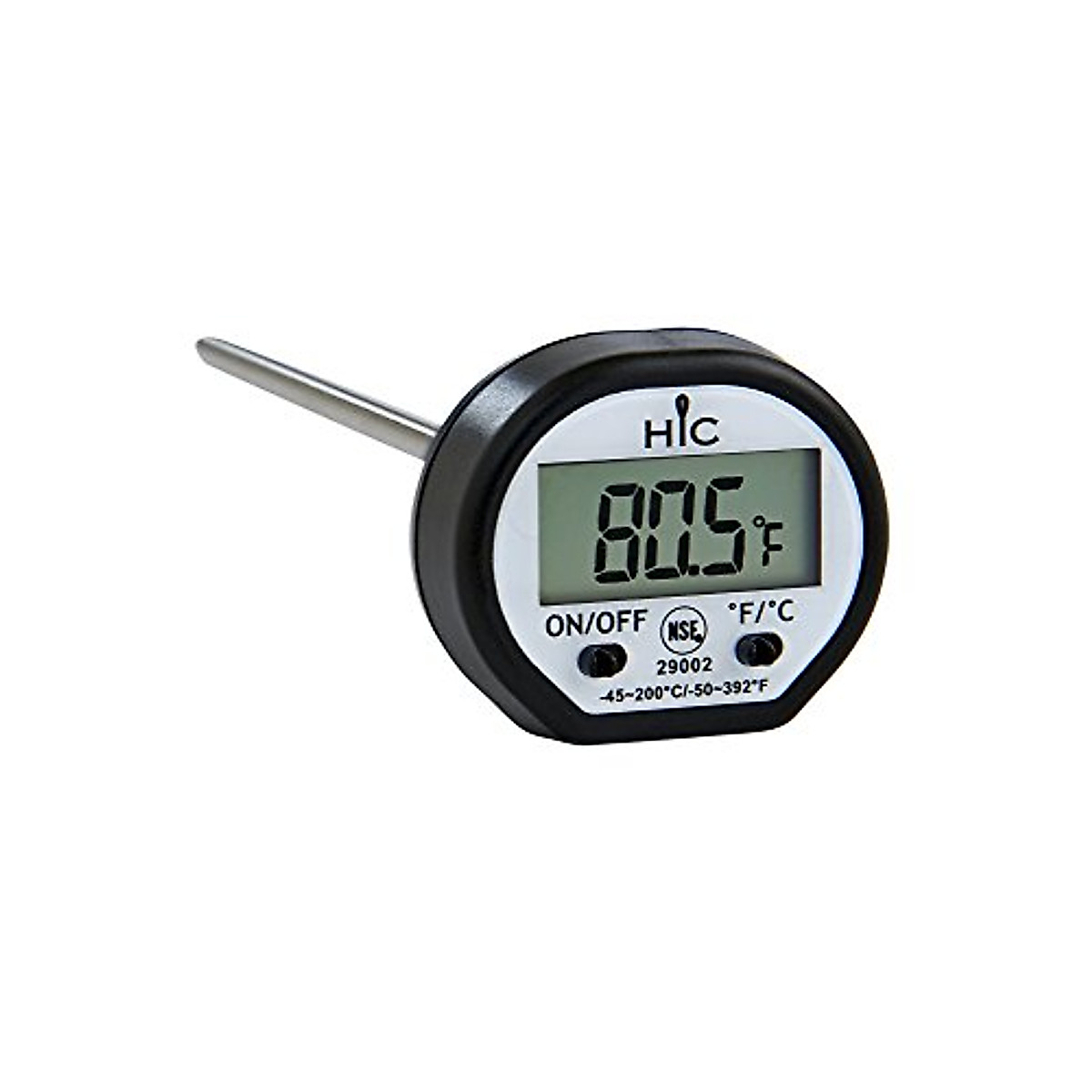 HIC KItchen Roasting Instant-Read Digital Meat Thermometer, Shatterproof LCD Display, Stainless Steel with Protective Sheath and Internal Temperature Chart