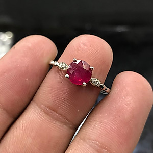 925 Sterling Silver Natural 7 MM Round Ruby Gemstone Ring July Birthstone Ruby Jewelry Solitary Proposal Ring Engagement Gift (RG-8016) (Sterling Silver, 7.5 US)
