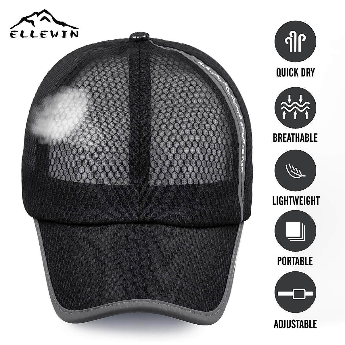 ELLEWIN Unisex Breathable Full Mesh Baseball Cap Quick Dry Running hat Lightweight Cooling Water Sports Hat