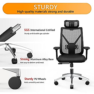 Ergonomic Office Chair, High Back Desk Chair, Adjustable Headrest with 3D Armrest Chair, Lumbar Support and Tilt Function with 120° Rocking Computer Chair for Home or Office