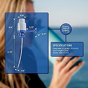Dolphin Water Pump 8080-T, Manual Drinking Water Pump for 5 Gallon Bottles, Fits 2 to 6 Gallon Bottles, BPA-Free, Secure Fit on Crown Top or Screw Top Bottles, Silicon Tube for Irregular Water Bottles