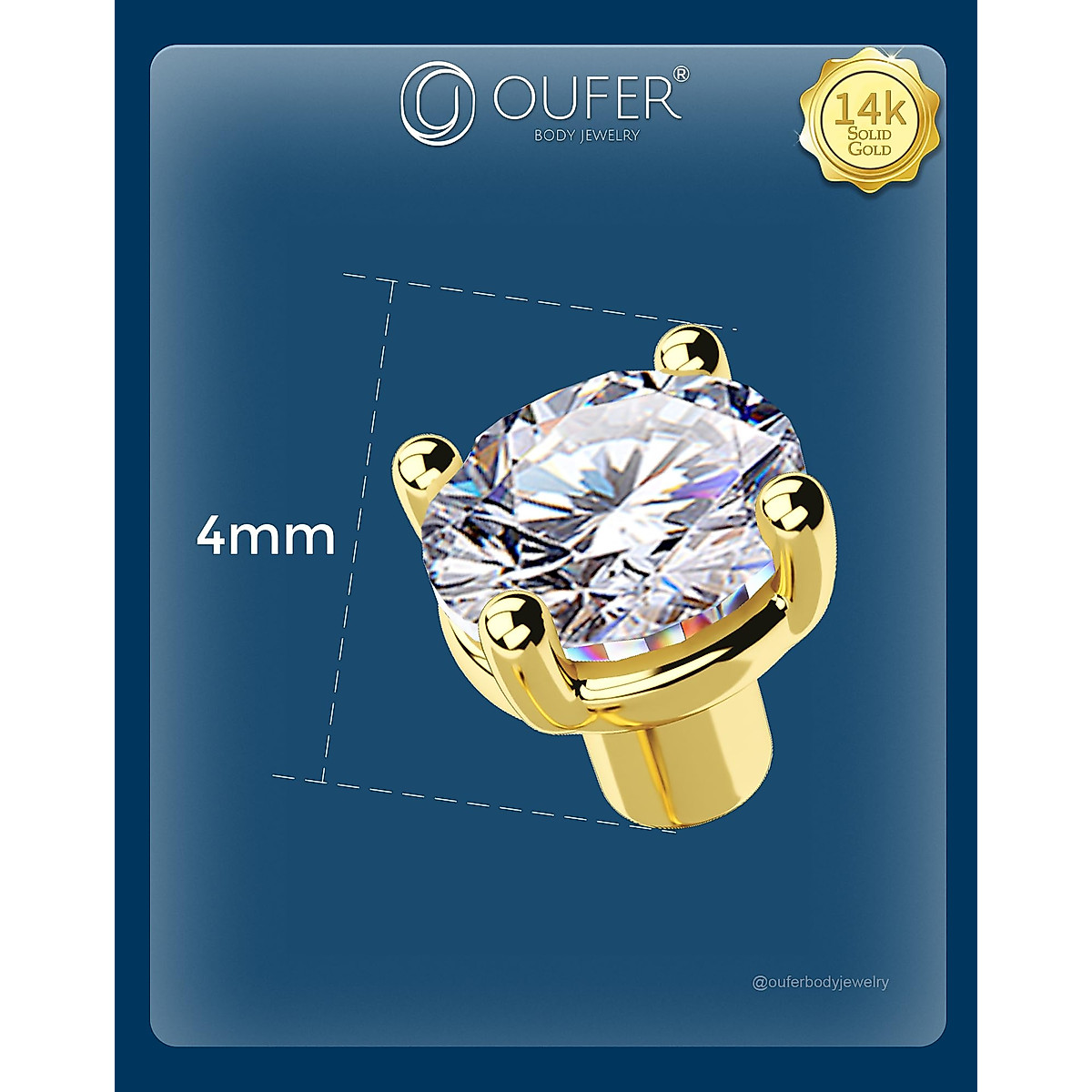 OUFER 14K Solid Gold Clea CZ Replacement Ball Externally Threaded for Belly Button Rings (Gold)