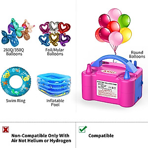 AXHJ Electric Balloon Pump- Portable Dual Nozzle Air Blower Pump Inflator for Fast and Easy Bulk Balloons Filling for Party Decoration[110V, 600W, Rose Red]