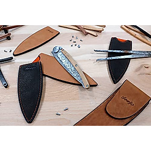 deejo - Leather Sheath 1.3 oz, Natural - Genuine Calf Leather - Protecting and Safely Carrying your Pocket Knife