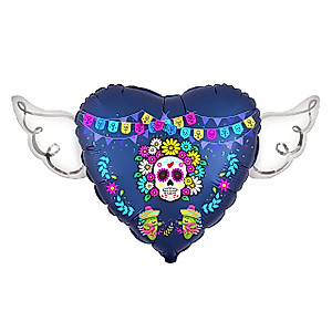 Halloween Day of the Dead Día de los Muertos Heavenly Balloons heart shaped with angel wings (Dark Blue)