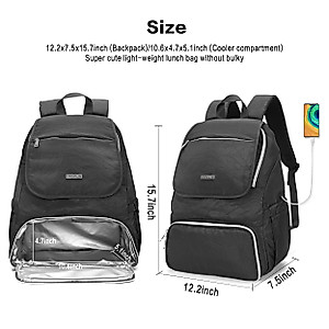 KNOWVAN Lunch Backpack for Women,2-in-1 backpack with lunch compartment ,Large Capacity Lightweight Waterproof & Leakproof Teacher Nurse Work Backpacks with USB Port，Black