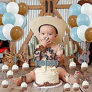 Cowboy Birthday Decorations, My First Rodeo Birthday Party Supplies Boy, My First Rodeo Banner Cake Topper Balloons for Boy Western Birthday Cowboy Baby Shower Cowboy Party Decorations