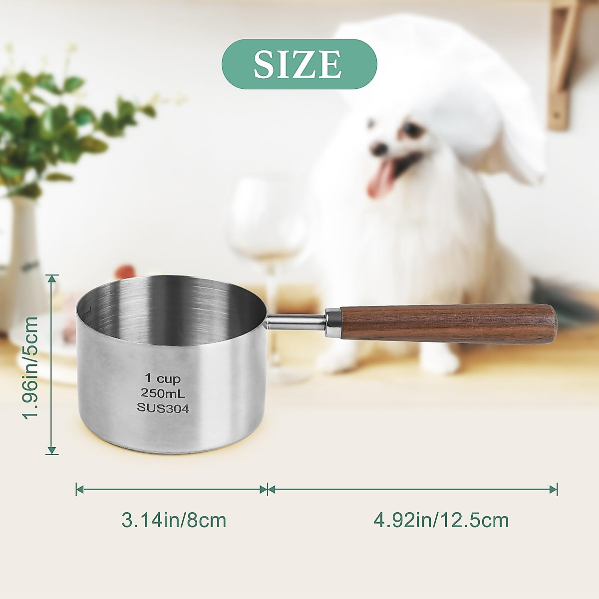 FAFAFLYER Dog-Cat Food-Scoop Measuring-Cup - 304 stainless steel material.1-Cup capacity. Precision scale measurements