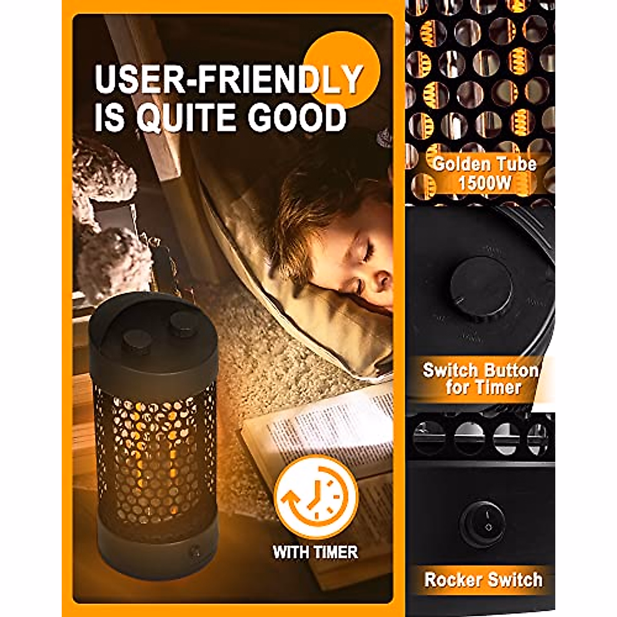 Star Patio Outdoor Patio Heater, Electric Patio Heater, Infrared Heater With 180° Oscillation, Outdoor Heater, Under Table Heater，STP1317-HD-M