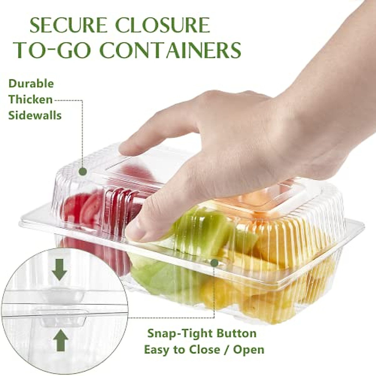 TOFLEN Disposable Sturdy Plastic Hinged Food Containers with Clear Lids (40 Pack) Clamshell Take Out Loaf Containers 7.2x4.7x3 Inches To Go Dessert Box Cake Slice Salad Pastry Sandwich Container