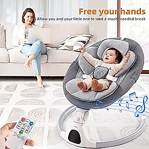 Baby Swings for Infants, Electric Portable Baby Swing for Newborn Baby, Bluetooth Touch Screen/Remote Control Timing Function 5 Swing Speeds 3 Seat Positions Baby Bouncer for Boy Girl Gray