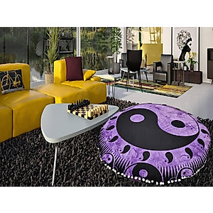 My Dream Carts 32" Floor Cushion “Cover Only” Round Yin Yang Boho Mandala Bedroom Bohemian Throw Seating Big Pillows for Yoga Balcony Garden Party Home Decor Purple (32” Pillow Cover, Without Insert)