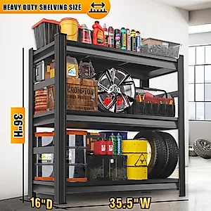 PRESTELION 36" H Garage Shelving Unit-Adjustable 3-Tier Heavy-Duty Metal Storage Rack|1000 lbs Capacity Shelf|Easy Assembly Shelves & Rust-Resistant|Perfect for Garage,Basement,Workshop Organization