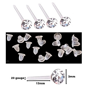 18 Pairs Multi Colors Clear Crystal Acrylic Nylon Plastic Posts Medical No Metal Sensitive Ears Hypoallergenic Stud Earrings