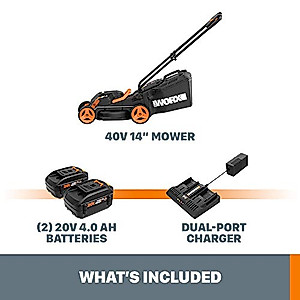 WORX WG779.9 Mulching Capabilities and Intellicut, WG779 40V Cordless 14" Lawn Mower Bare Tool Only, Black and Orange