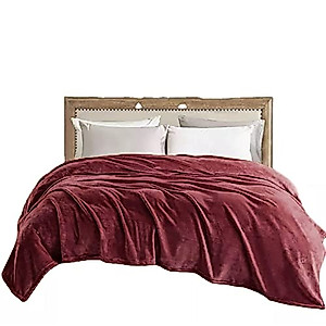 Home Must Haves Ultra Soft Plush Warm Cozy Lightweight Fleece Microfiber Full Size Bed Throw Blanket, Burgundy, (Flannel)