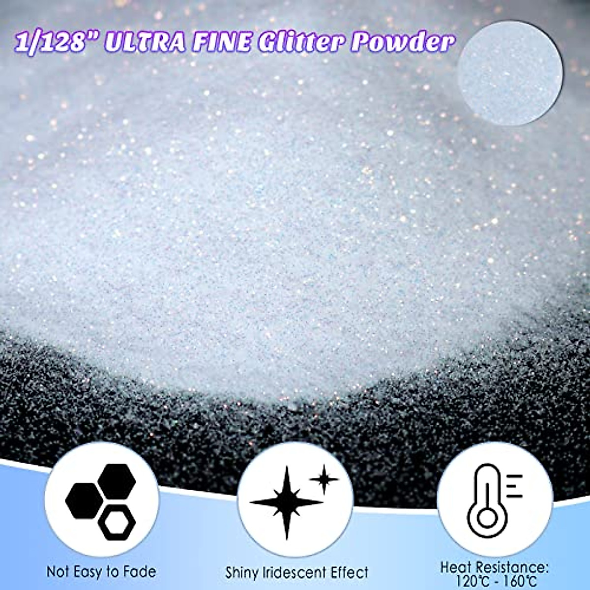 Ceya Holographic Ultra Fine Glitter Powder, 3.5oz/ 100g Iridescent White Craft Glitter Powder 1/128” 0.008” 0.2mm Nail Glitter for Epoxy Resin DIY Craft Tumblers Painting Scrapbooking Christmas Decor