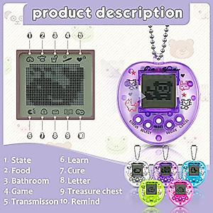 5 Pieces Virtual Pets Keychain for Kids Electronic Digital Pets Keychain 168 Pets Retro Handheld Game Machine for Halloween Christmas Random Color (Clear Heart Shape)