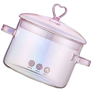 DOITOOL Glass Saucepan with Cover, Clear Glass Pot for Cooking on Stove, 1.5 Liter Glass Cooking Saucepan for Pasta Noodle, Soup, Milk, Tea (Pink)