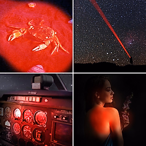 WAYLLSHINE Stepless Dimming Red Light Flashlight, 620nm-630nm High Purity Red Light Flashlight, Adjustable Brightness and Focus Red Flashlight for Night Observation, Astronomy, Aviation