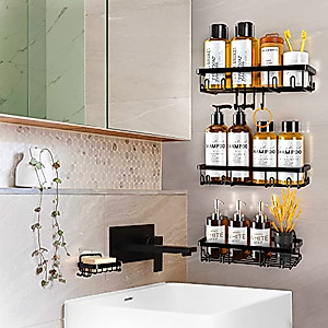 Dulutuxe Shower Caddy Bathroom Organizer Large Size - No Drilling Traceless Adhesive Shower Shelves with 4 Hooks, Wall Mount Stainless Steel Shower Shelf for Bathroom, Toilet, Kitchen, Dorm(4 Pack)