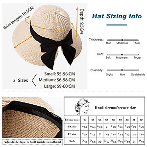Womens Floppy Summer Sun Beach Straw Hats Accessories Wide Brim SPF 50 Crushable Medium Head Beige
