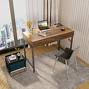 CubiCubi Computer Desk with 2 Storage Drawers, 40 inch Home Office Writing Desk, Study Table for Small Space, Dark Rustic