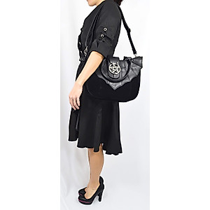 Restyle Night Creature Bat wings & Pentagram Black Velvet Gothic Handbag