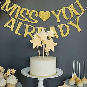Qttier Miss You Already Banner, Pre-strung Party Decorations for Farewell Party Going Away Party Goodbye Party Retirement Graduation, Gold Glitter