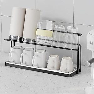 Generic Bottle Drying Rack, Wide Jug Storage Rack, Cup Storage Stand with Drain Tray, Mug Organizer for Kitchen, Coffee Mug Holder for Kitchen Counter (Black)