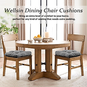 Wellsin Chair Cushions for Dining Chairs 4 Pack, 15.5" X 15.5" Kitchen Chair Cushions with Ties and Non-Slip Backing, Tufted Shredded Memory Foam Kitchen Chair Pads, Dark Gray