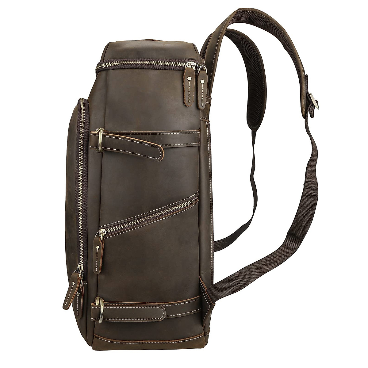 Lannsyne Vintage Full Grain Genuine Leather Backpack 18" Laptop Bag with Shoe Compartment Casual Travel Daypack Brown