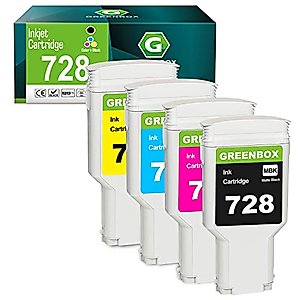 GREENBOX Compatible 728 Ink Cartridges Replacement for HP 728 300ML F9J68A F9K17A F9K16A F9K15A for DesignJet T730 (F9A29A / F9A29D), DesignJet T830 (F9A30A/F9A28A/F9A28D/F9A30D) (300ML, 4-Pack)