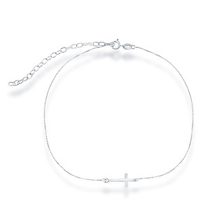 Sterling Silver 12" + 3" Italian Sideways Cross Choker Communion-Confirmation Necklace