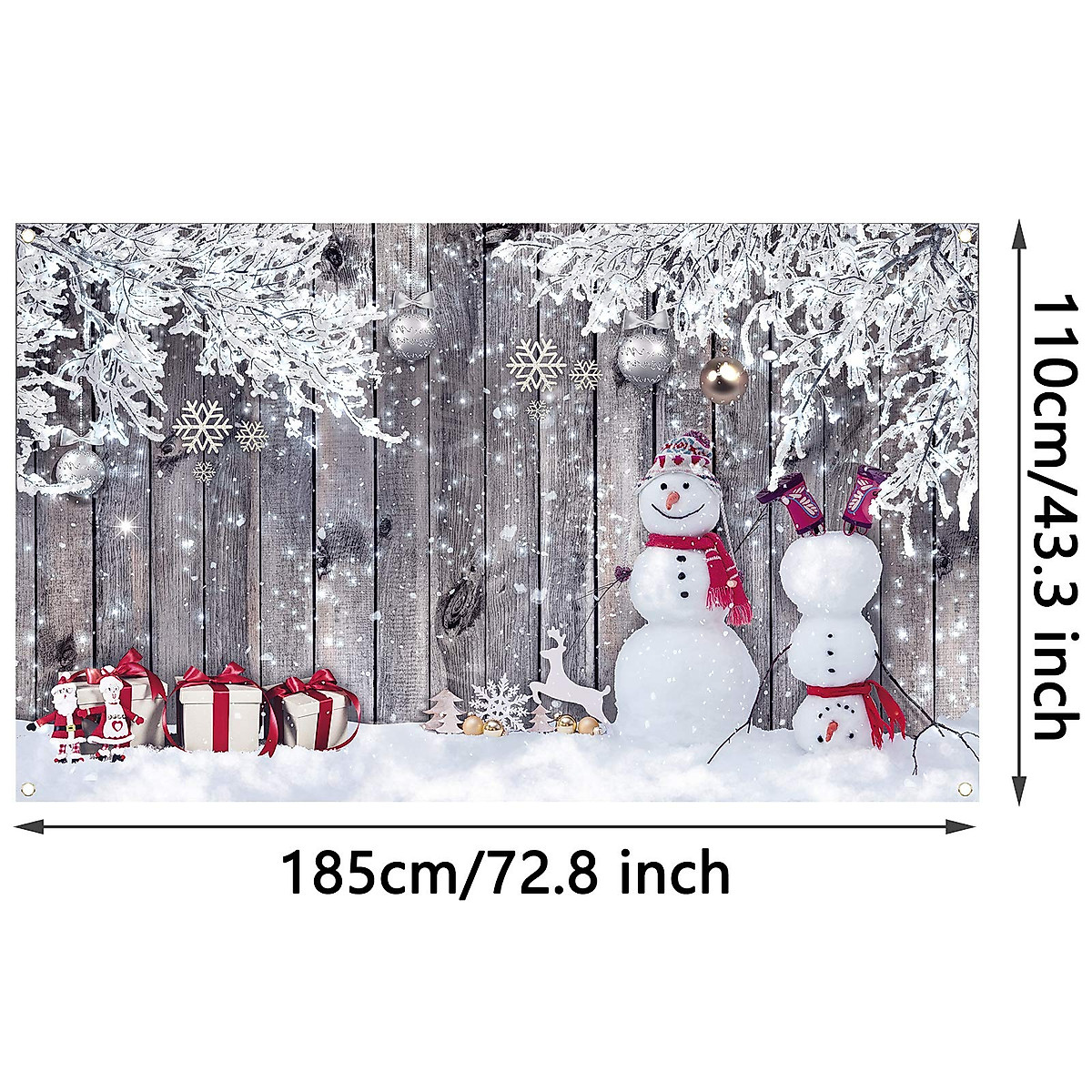 Fabric Wood Winter Snowman Backdrop for Photography - Merry Christmas New Year Party Photography Props, 72.8 x 43.3 Inch