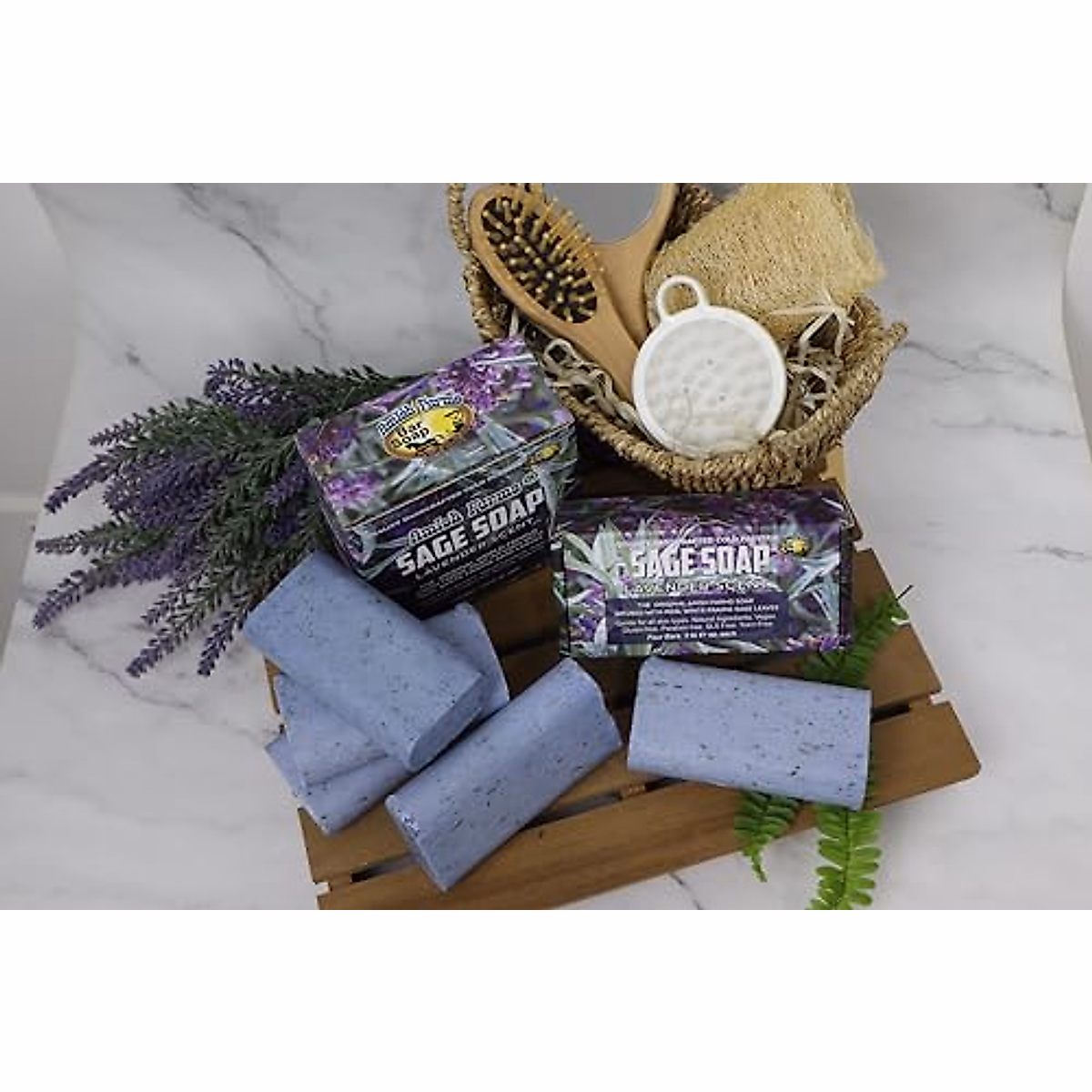 Amish Farms Natural Soap Bar, Exfoliating Sage, Lavender Scent, Made in USA - Vegan Face & Body Soap Scrub for Sensitive Skin - No Parabens or SLS Soap, Handmade Soap (4 Bars)