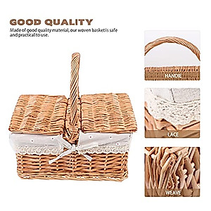 Cabilock Picnic Baskets Woven Baskets with Handles Picnic Storage Basket with Lid Farmhouse Ornaments Crafts for Outdoor Picnic Wedding Party Favors Decoration (White) Simple Picnic Basket