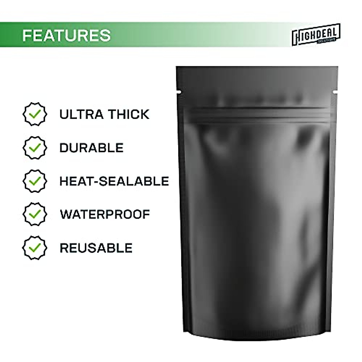 100 Pack 6.5x4&quot; Black Mylar Bags for Food Storage &amp; Dried Herbs - Mylar Bag for Edible Packaging - Multi-Usage Smell Proof Mylar Bags - Resealable Smell Proof Bags - Heat Sealable Bags