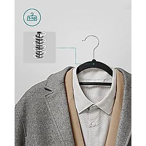 SONGMICS Velvet Hangers, 50 Pack, Ultra Thin Space Saving, Non-Slip Coat Hangers with Tie Organiser, 360 Degree Swivel Hook, Black CRF50B