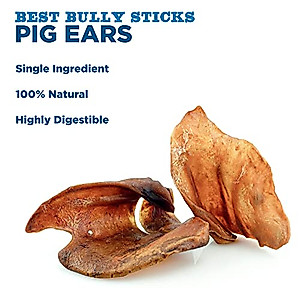 Best Bully Sticks All Natural USA Baked & Packed Pig Ears for Dogs - Single Ingredient Highly Digestible 100% Pork Dog Chew Treats - Great for Puppies, Small, Medium, and Large Dogs - 12 Pack